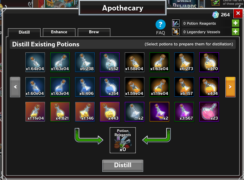 Enhance existing potions to higher rarities, using Potion Reagents and Legendary Vessels