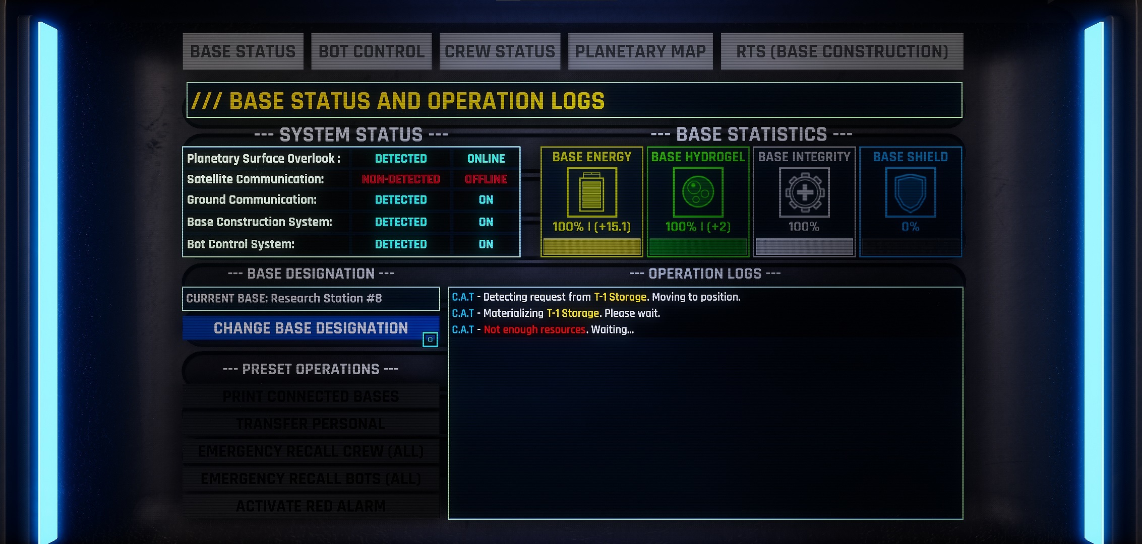 Players will be able to change the base name, read operations logs ...