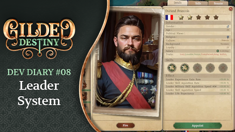 Gilded Destiny - Dev Diary 8 - [VLOG] Leader System - Steam News
