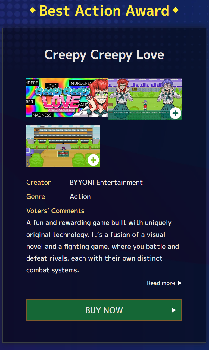 Creepy Creepy Love has won the RPG Maker Award for Best Action ...