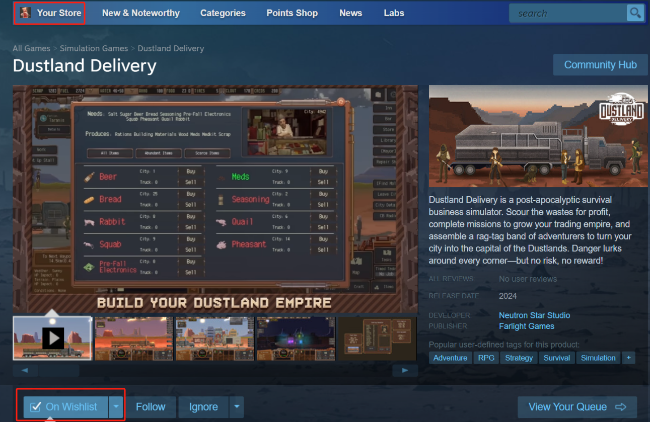 Announcing Dustland Delivery's Wishlist Event · Dustland Delivery update for 5 July 2024 · SteamDB