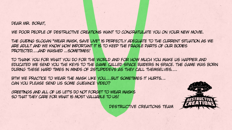 Steam :: Hatred :: A letter to Borat from Destructive Creations