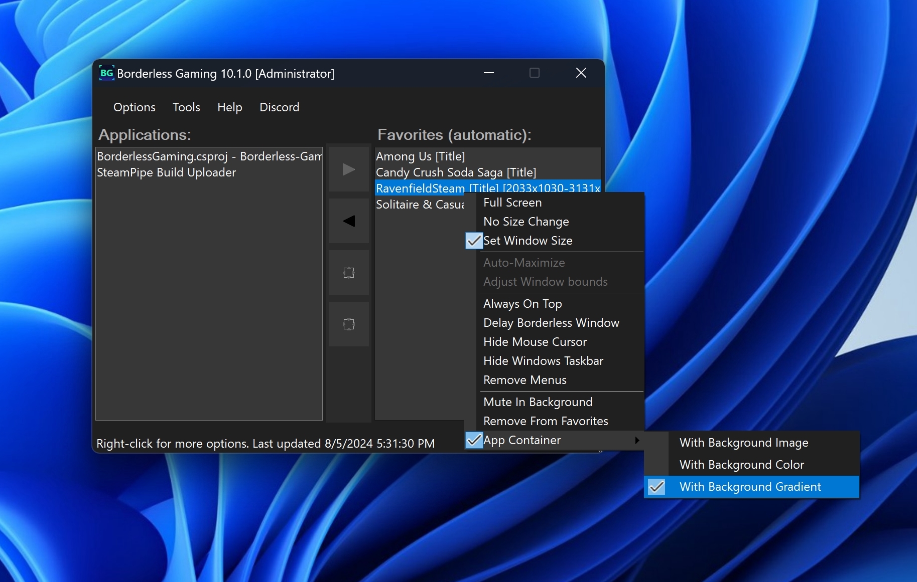 Borderless Gaming v10.1.0 - App Containers · Borderless Gaming update for 5 August 2024 · SteamDB